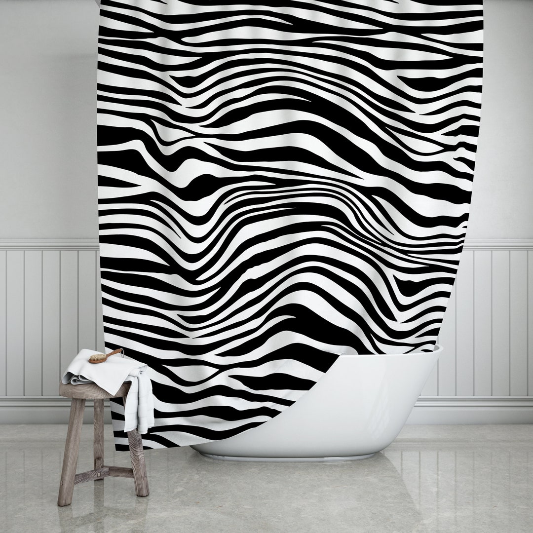 Zebra Print Shower Curtain 71x74, Black & White Bathroom Decor, Exotic ...