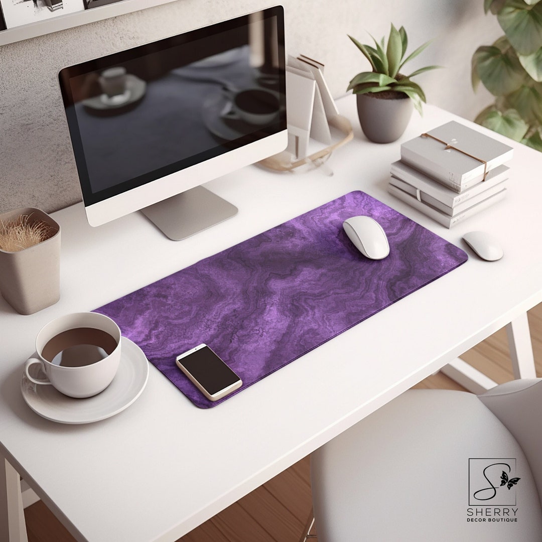 Dark Amethyst Marble Desk Mat, Purple Marble Desk Pad, Desk Accessory ...