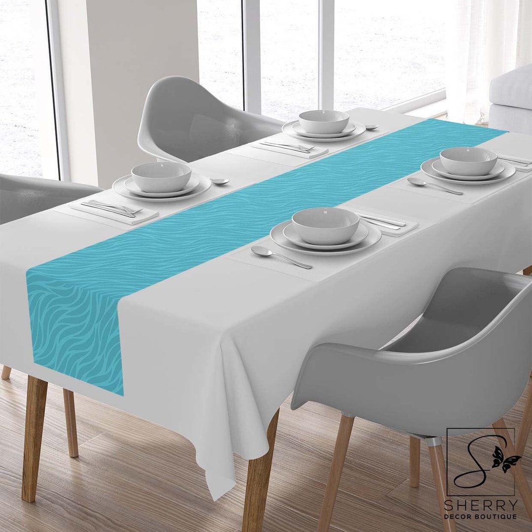 Capri Blue Waves Table Runner, 2024 Color Trend, Aqua Blue Dining Room ...