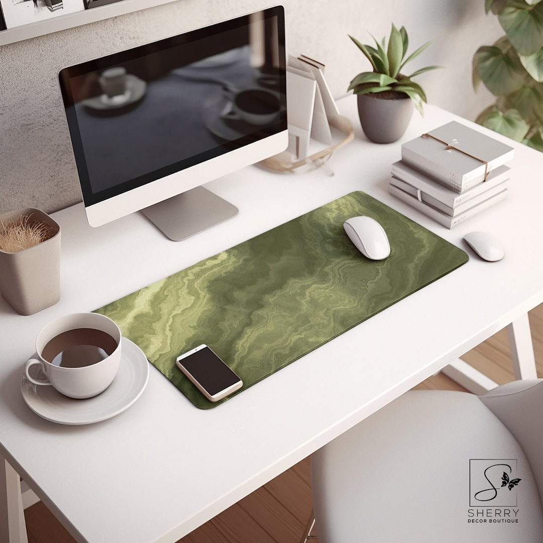 Olive Marble Desk Mat, Yellow-green Marble Desk Pad, Desk Accessory ...