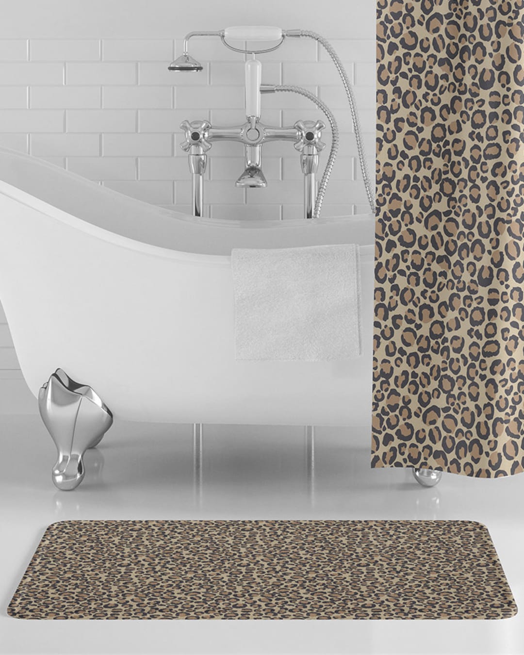 Leopard Print Bath Mat, Beige Bathroom Decor, Exotic Animal Print Home ...