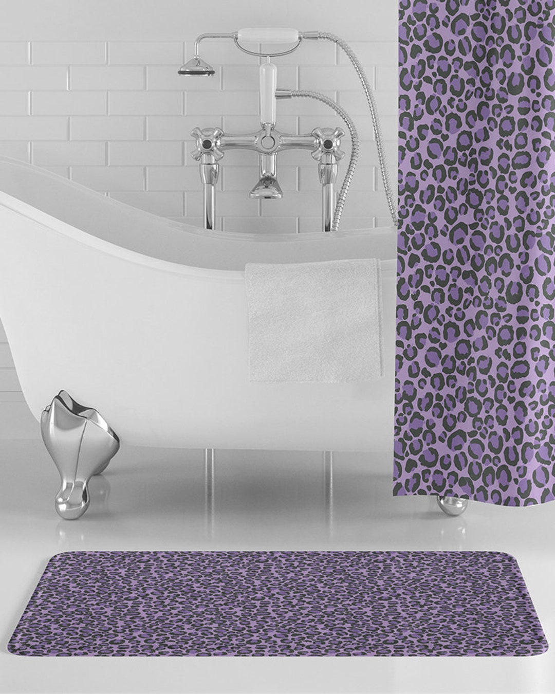 Purple Leopard Print Bath Mat, Purple Bathroom Decor, Exotic Animal ...