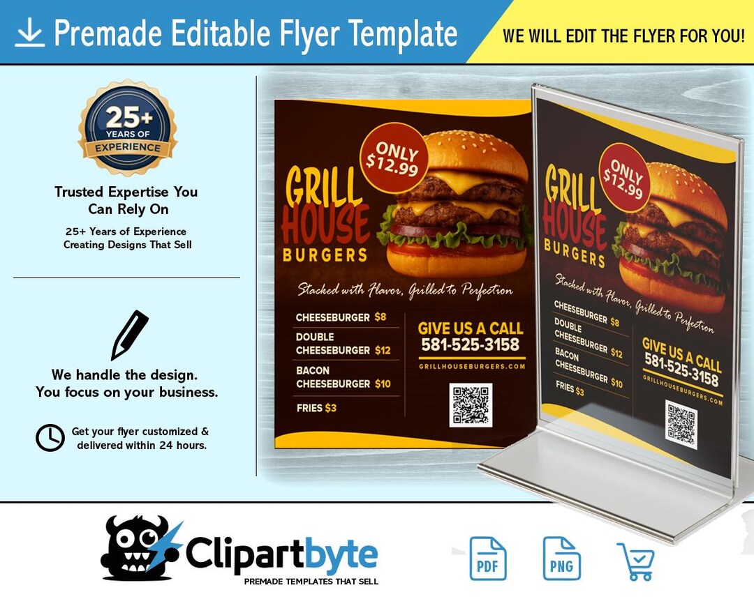 Burger Restaurant Flyer Template | Editable Grill House Menu Design for ...