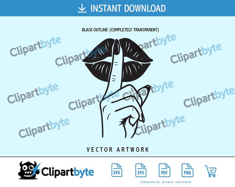 Shhh Lips Finger Silhouette Svg Secret Whisper Vector Artwork Digital ...