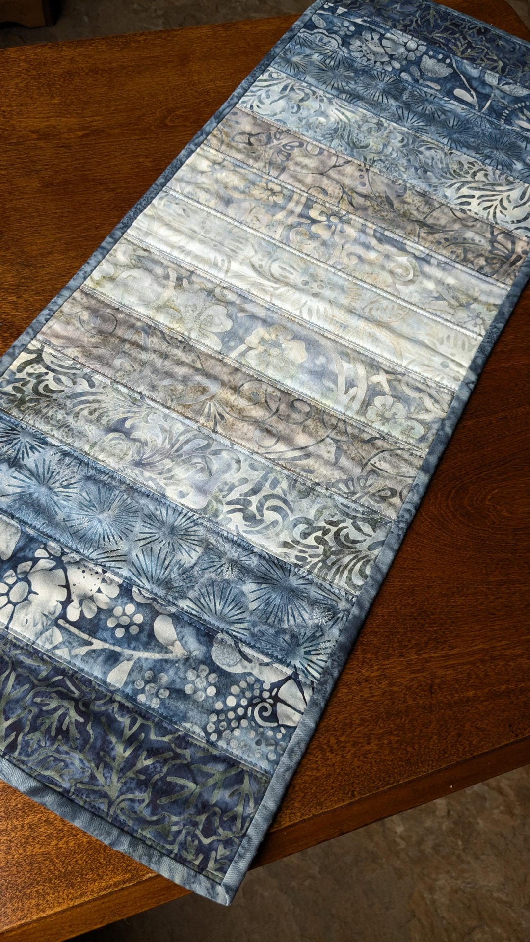 Shades of Icy Blue Batik Gradient Quilted Table Runner Modern Batik ...
