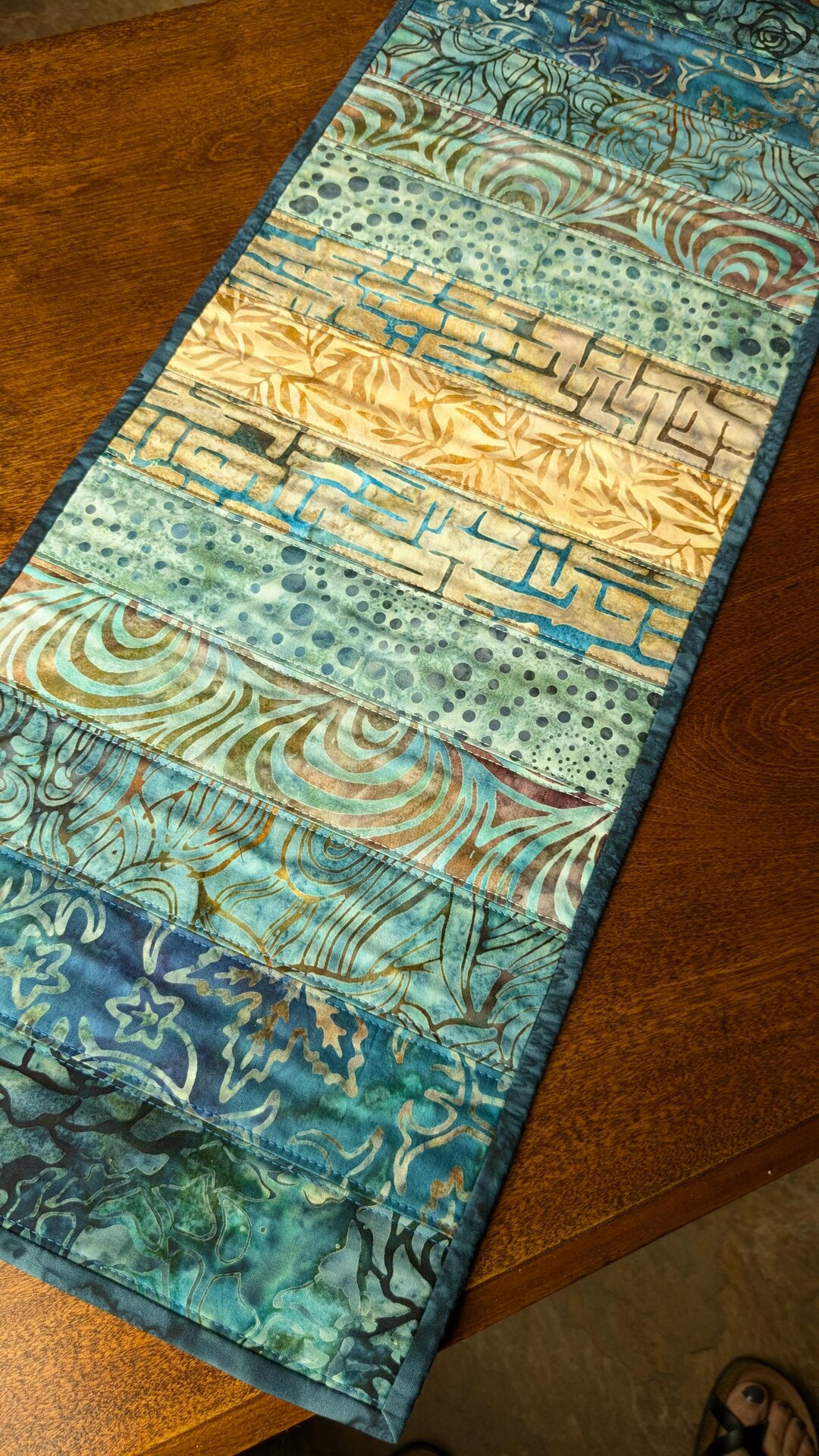 Shades of Teal Batik Gradient Quilted Table Runner Modern Ombre Batik ...