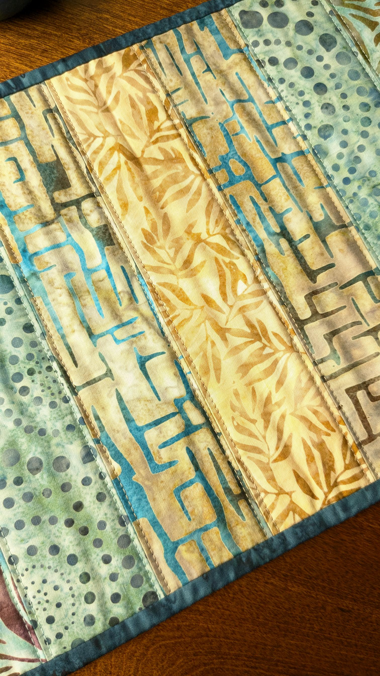 Shades of Teal Batik Gradient Quilted Table Runner Modern Ombre Batik ...