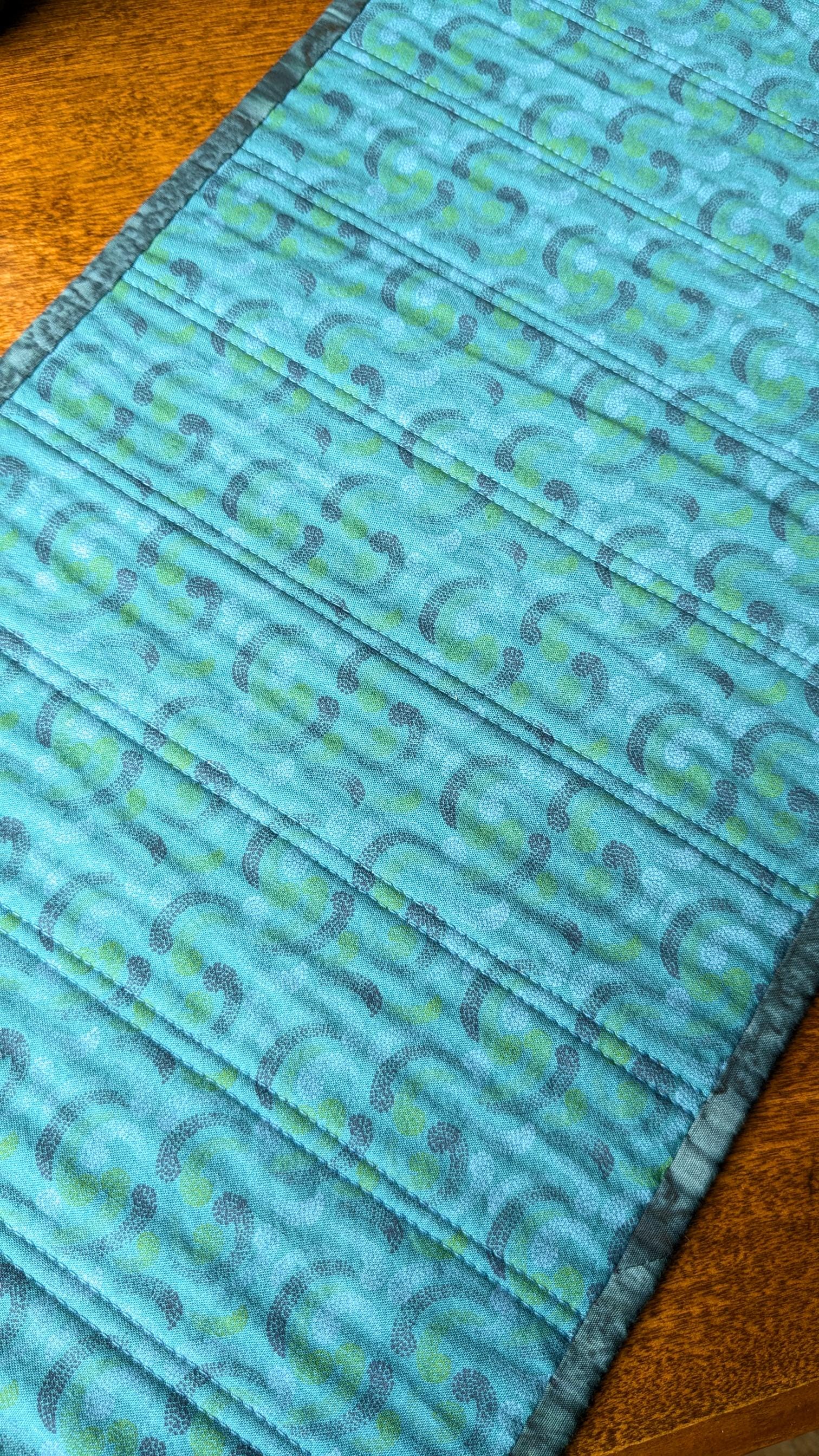 Shades of Teal Batik Gradient Quilted Table Runner Modern Ombre Batik ...