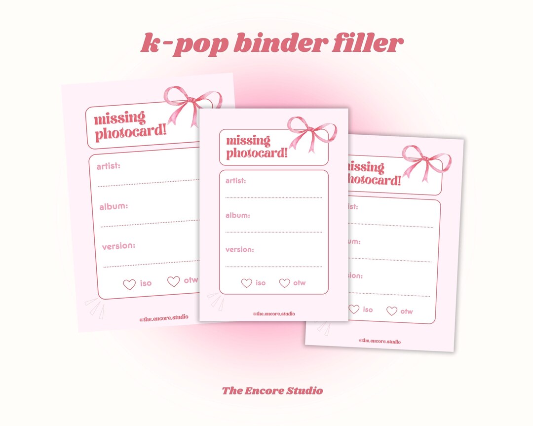 Missing Photocard Binder Fillers Place Holders Digital Download Kpop Collection Supplies