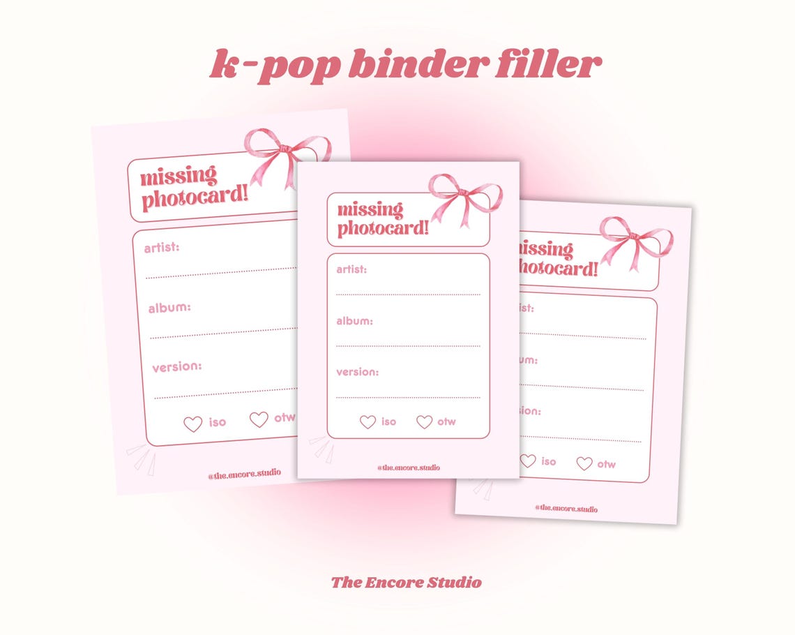 Missing Photocard Binder Fillers / Place Holders | DIGITAL DOWNLOAD ...
