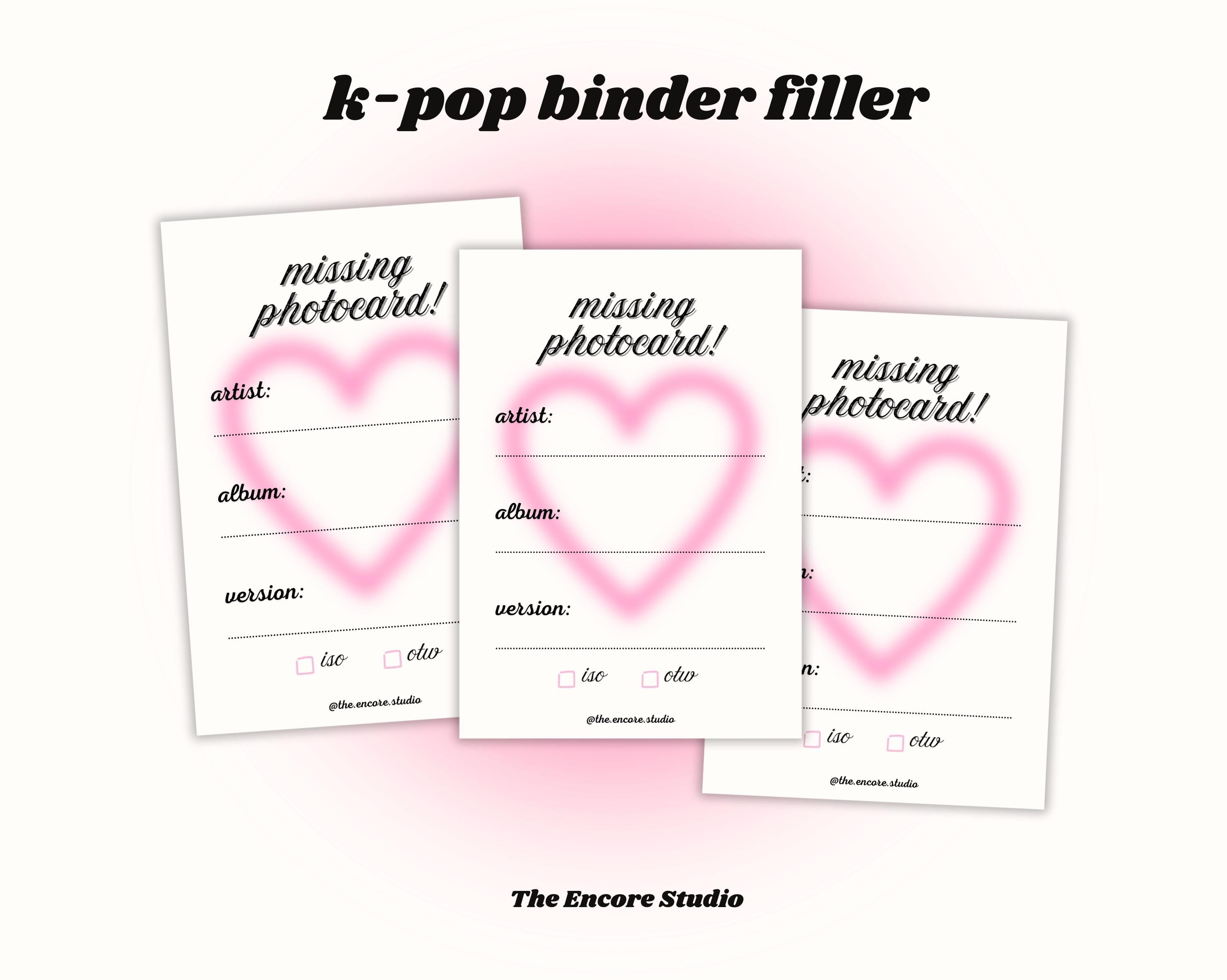 Missing Photocard Binder Fillers / Place Holders | DIGITAL DOWNLOAD ...