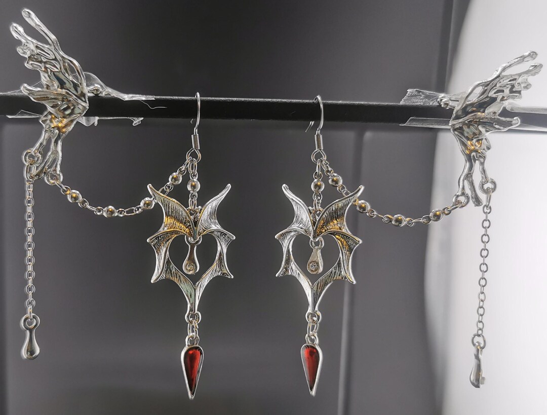 Pair of Vampire Wing and Heart Ear Cuffs - Etsy