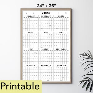 2025 Calendar Printable | 24 X 36 Vertical Whiteboard | Yearly Calendar ...