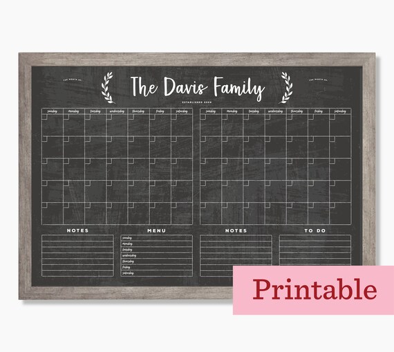 Command Center Chalkboard Calendar PRINTABLE 24102 | Etsy