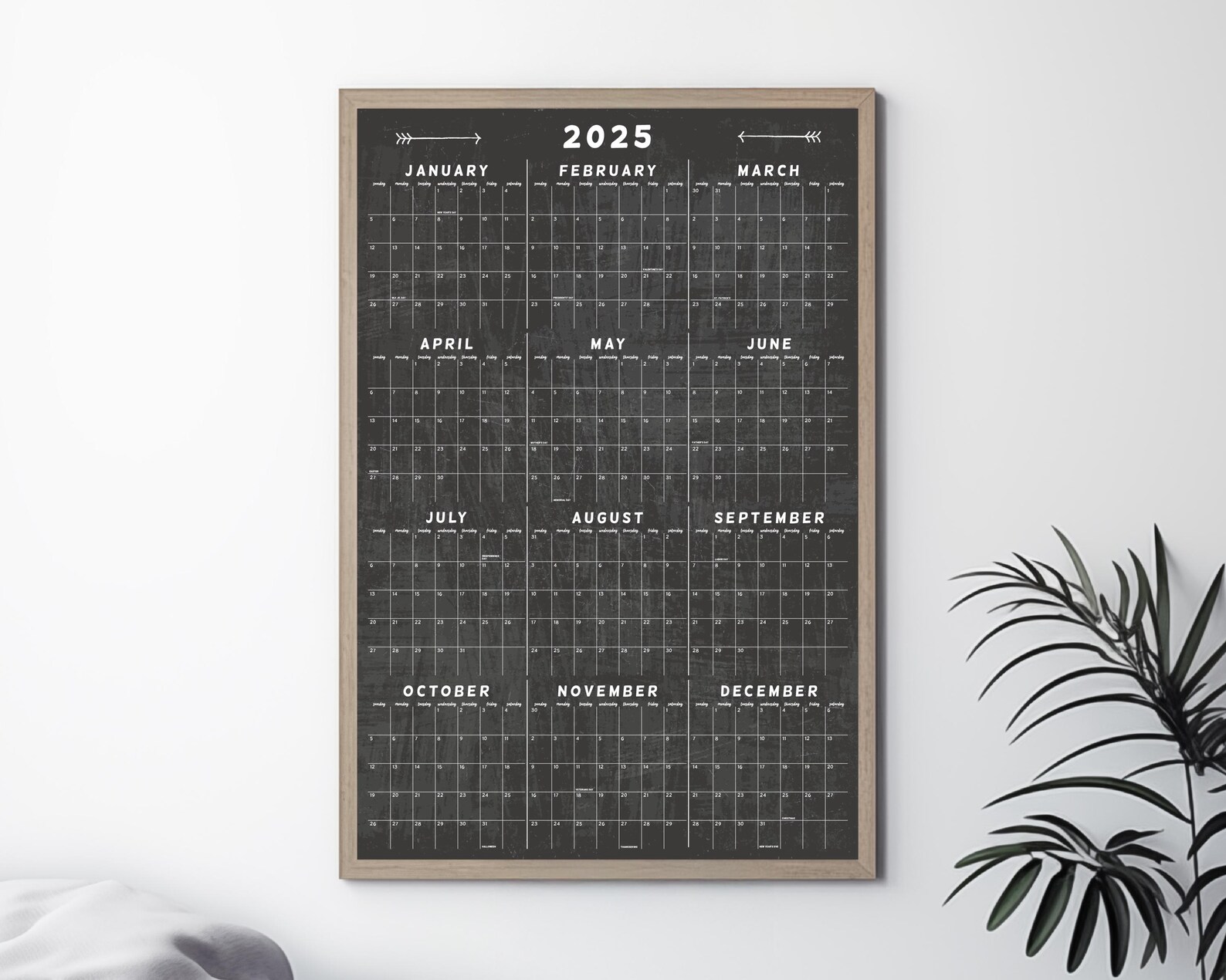 2025 Calendar Printable | 24 X 36 Vertical Chalkboard | Yearly Calendar ...