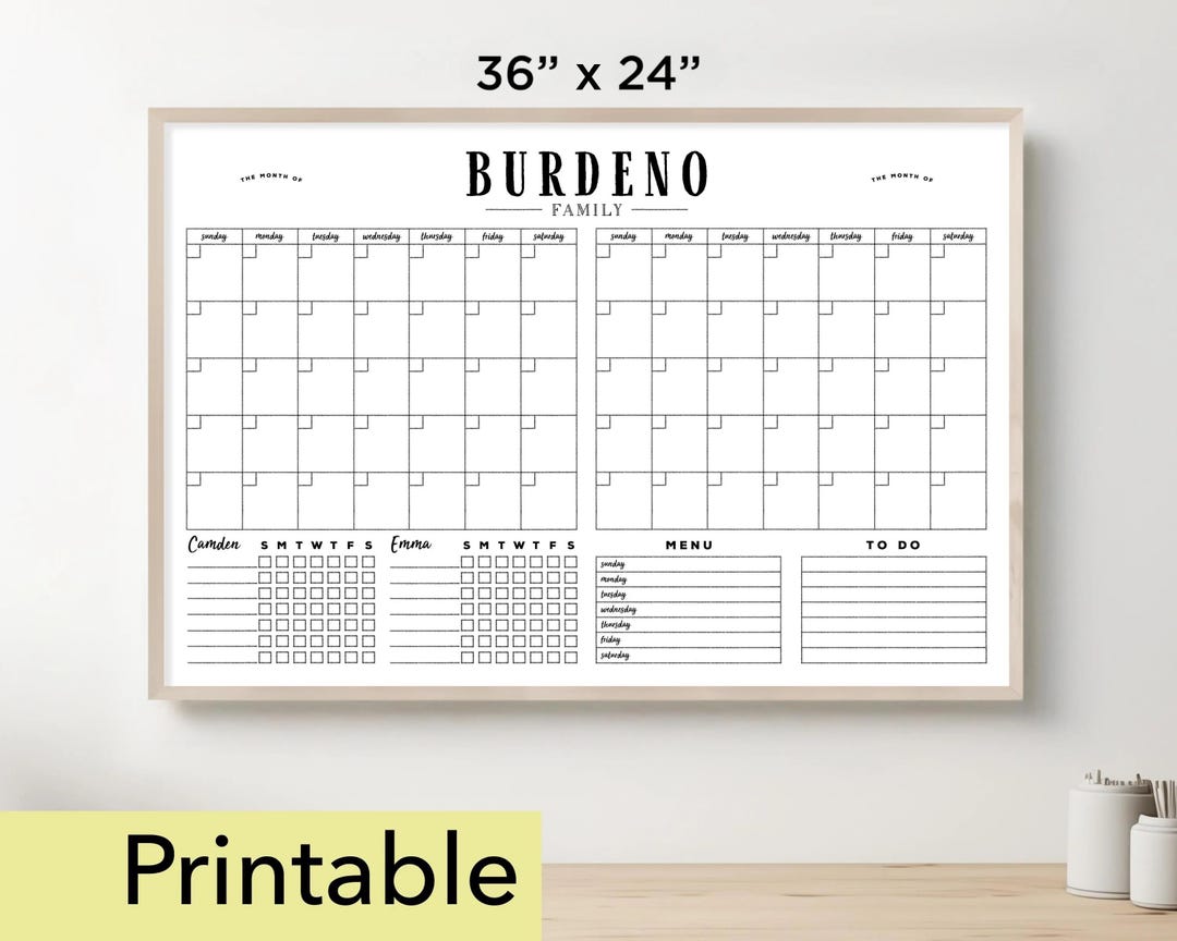 36 X 24 Horizontal Whiteboard 2025 Calendar Printable Homeschool ...