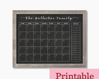 EDITABLE Printable Family Calendar Chalkboard Wall Art - Etsy