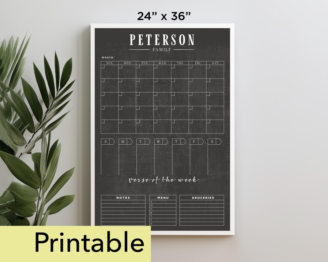 2025 Calendar Printable | 24 X 36 Vertical Chalkboard | Verse of the ...