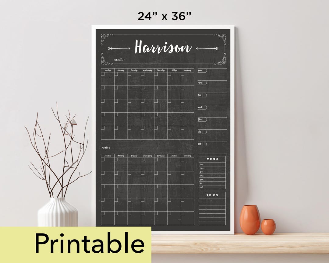 2025 Calendar Printable | 24 X 36 Vertical Chalkboard | Homeschool ...