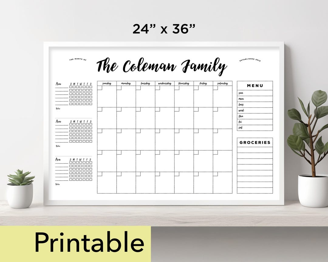 36 X 24 Horizontal Whiteboard 2025 Calendar Printable Homeschool ...