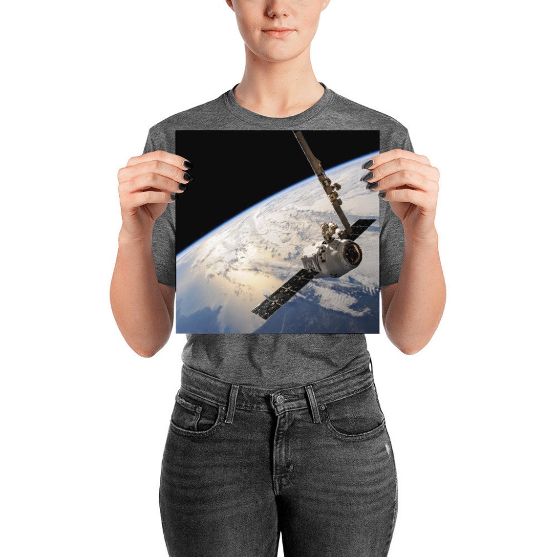 Spacex Dragon Capsule *poster* International Space Station Over Earth ...