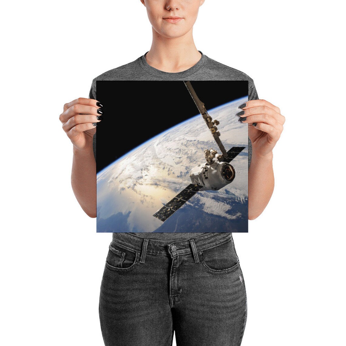 Spacex Dragon Capsule *poster* International Space Station Over Earth ...