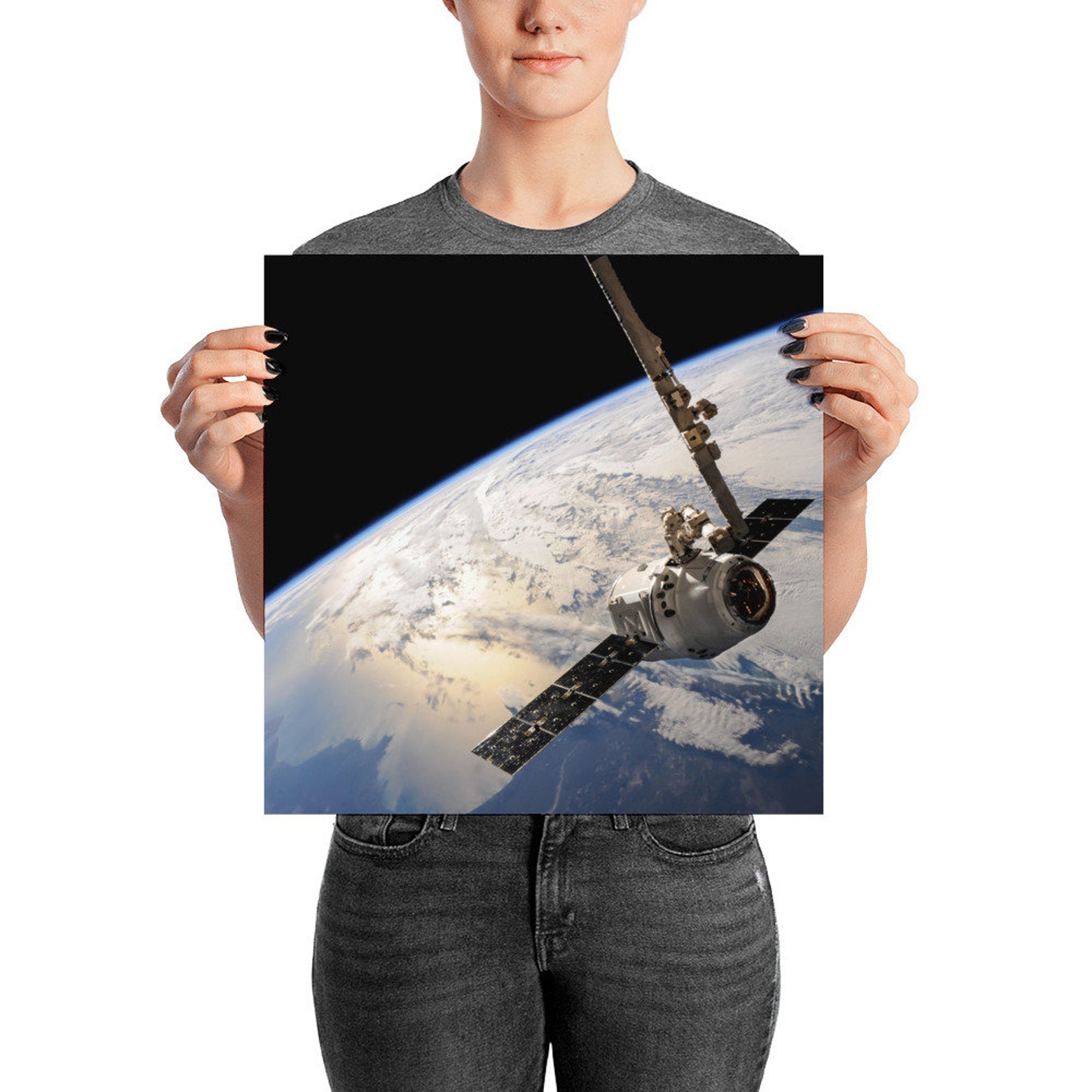 Spacex Dragon Capsule *poster* International Space Station Over Earth ...