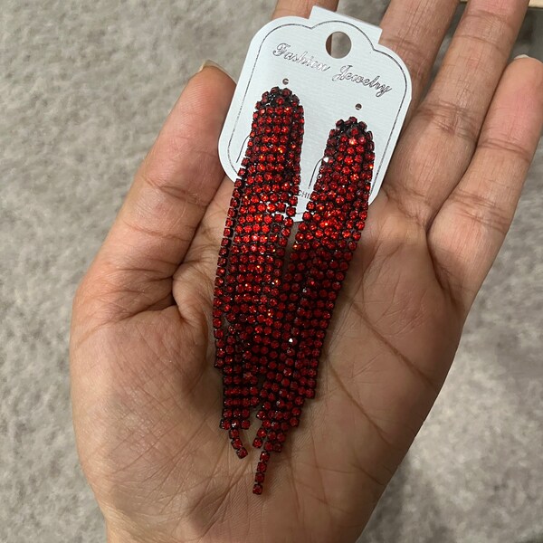 Long Red Earrings - Etsy