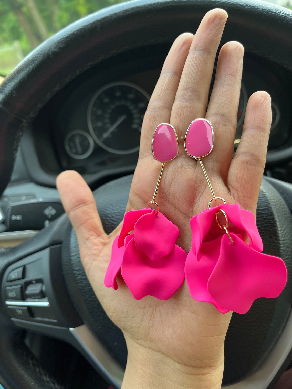Hot Pink Earrings Pink Acrylic Earrings Fuchsia Earrings - Etsy