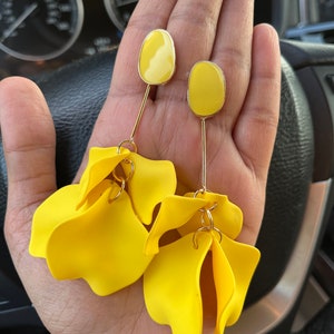Yellow Earrings , Yellow Flower Earrings , Yellow Petal Earrings ...