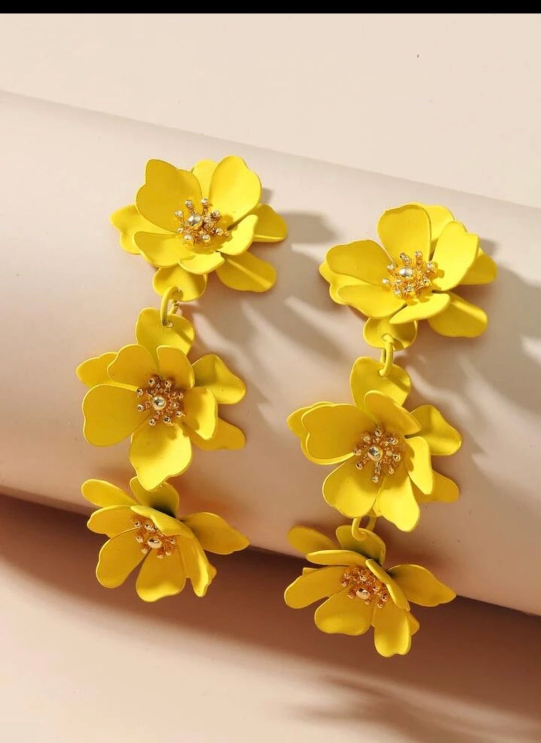 Yellow Earrings , Yellow Flower Earrings , Yellow Petal Earrings , Long Yellow Earrings , Yellow ...
