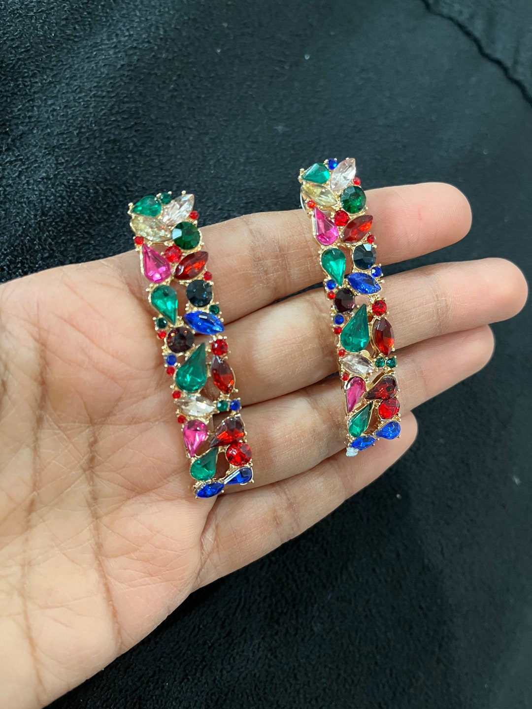 Multicolor Earrings , Large Stud Earrings , Large Multicolored Earrings ...