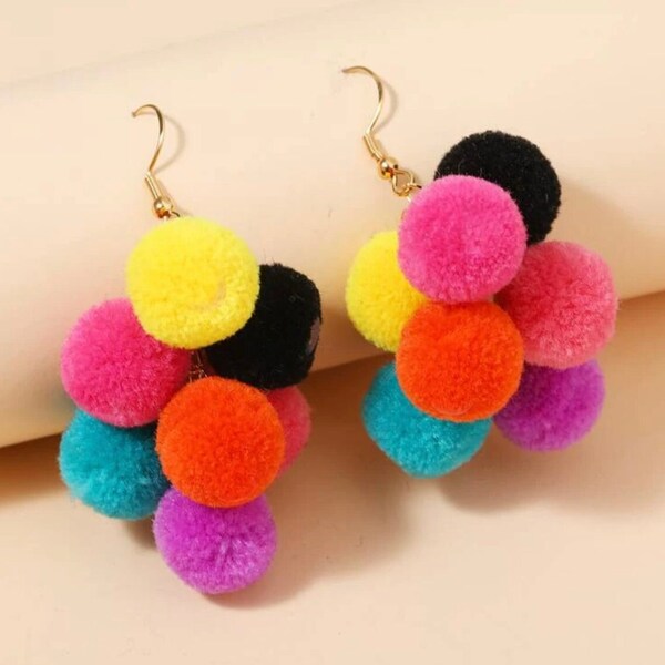 Pom Pom Earrings - Etsy