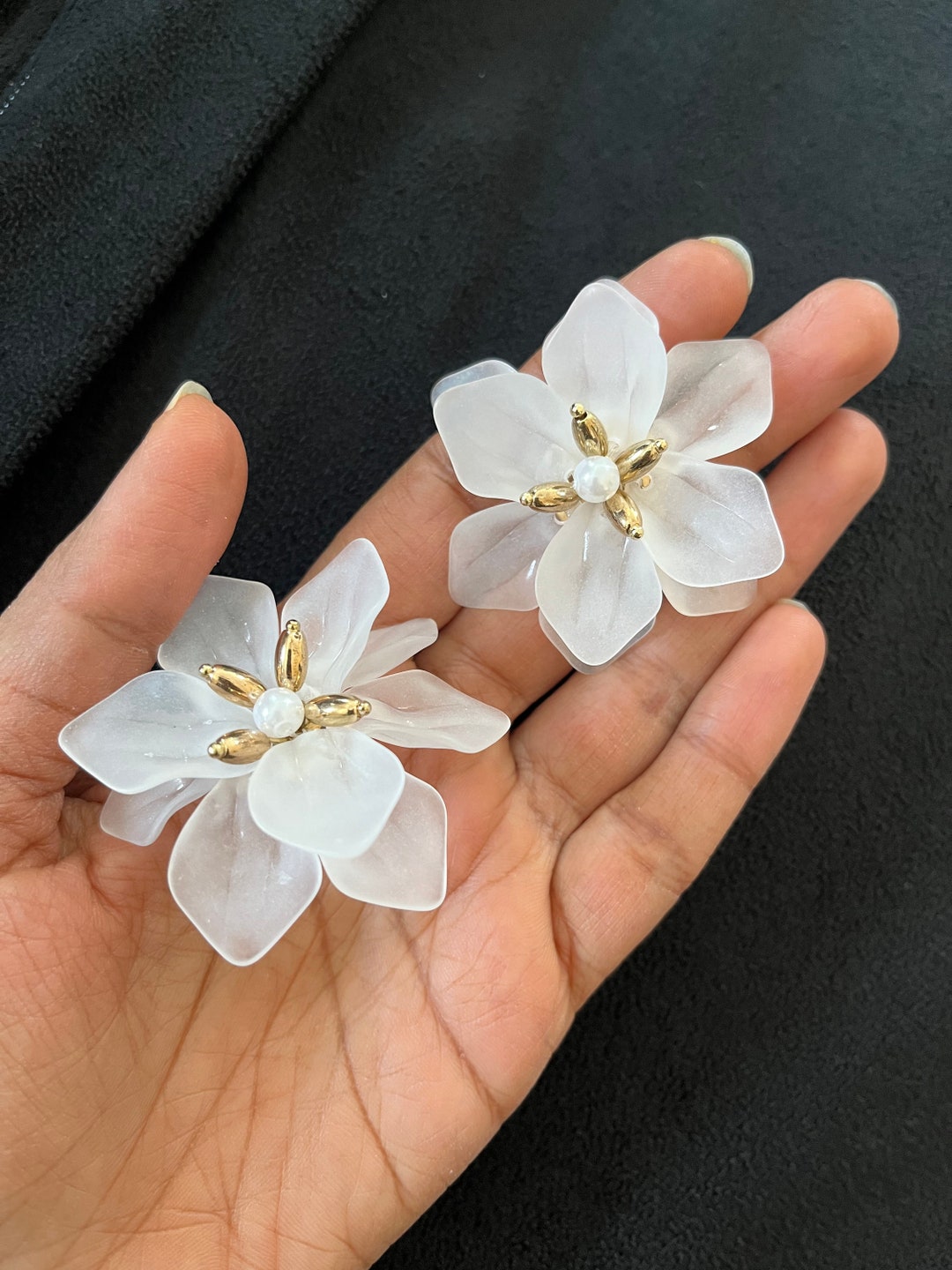 Big White Flower Stud Earrings Large White Stud Earrings - Etsy