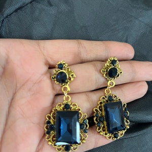 Navy Blue Earrings , Navy Blue Gold Chandelier Earring , Dark Blue ...