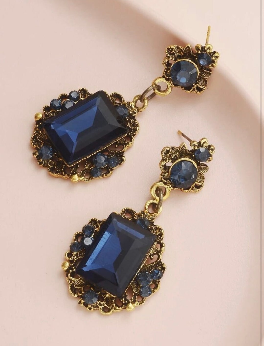 Navy Blue Earrings , Navy Blue Gold Chandelier Earring , Dark Blue ...