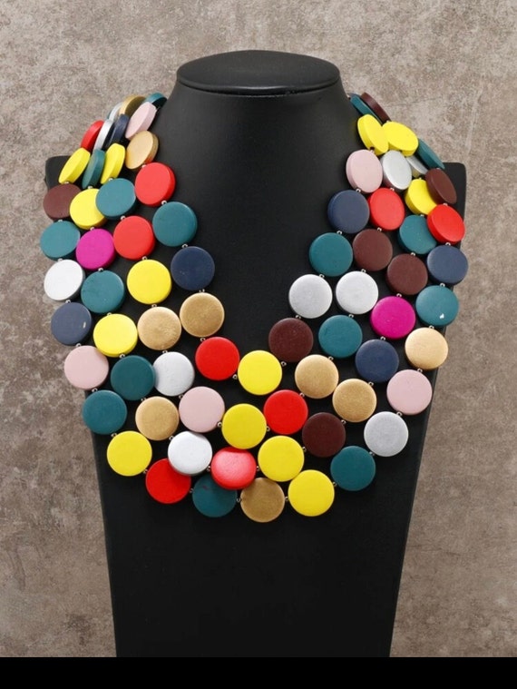 Rainbow Large Statement Necklace Multicolored Bohemian - Etsy