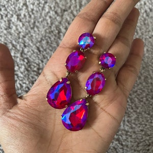 Fuchsia Earring , Long Magenta Fuchsia Earrings , Purple and Pink Earring , Fuchsia Crystal ...