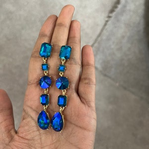Big Blue Green Earrings ,large Blue Navy Earrings , Green Crystal ...