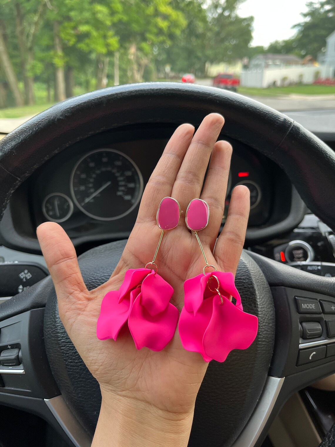 Hot Pink Earrings Pink Acrylic Earrings Fuchsia Earrings - Etsy