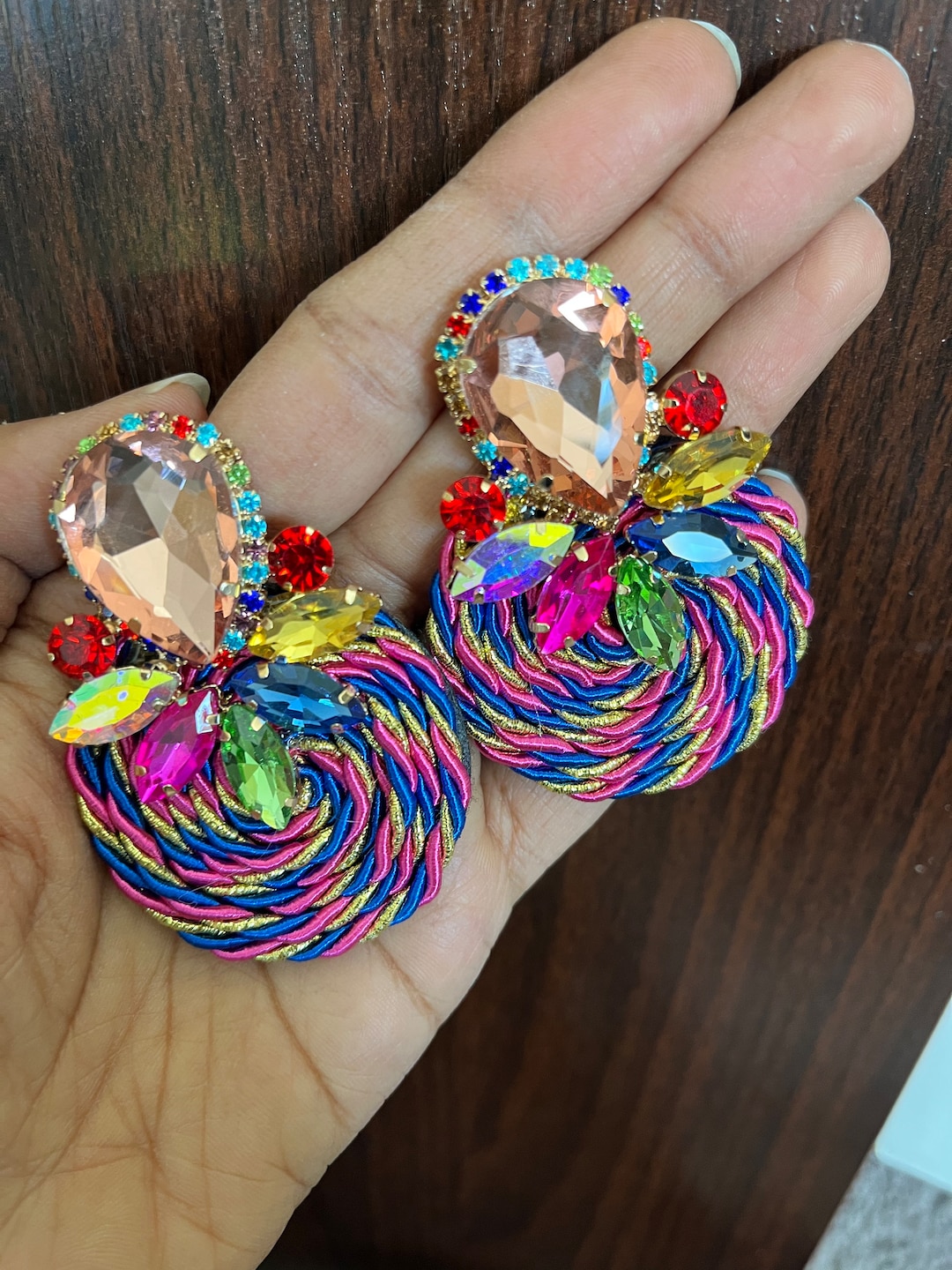 Multicolor Earrings , Large Stud Earrings , Large Multicolored Earrings ...