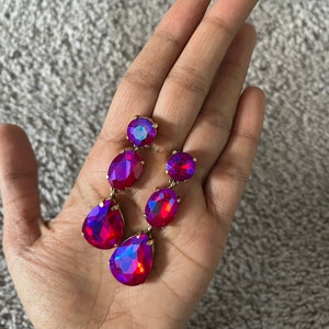 Fuchsia Earring , Long Magenta Fuchsia Earrings , Purple and Pink Earring , Fuchsia Crystal ...