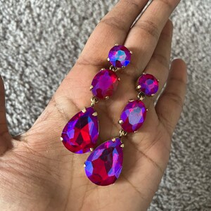 Fuchsia Earring , Long Magenta Fuchsia Earrings , Purple and Pink Earring , Fuchsia Crystal ...