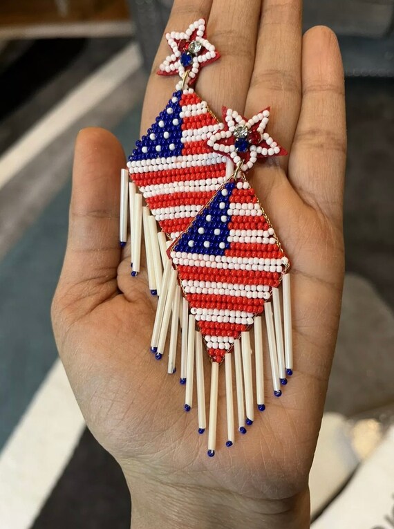 Flag Earrings American Flag Earring Usa Flag Earring 4th - Etsy