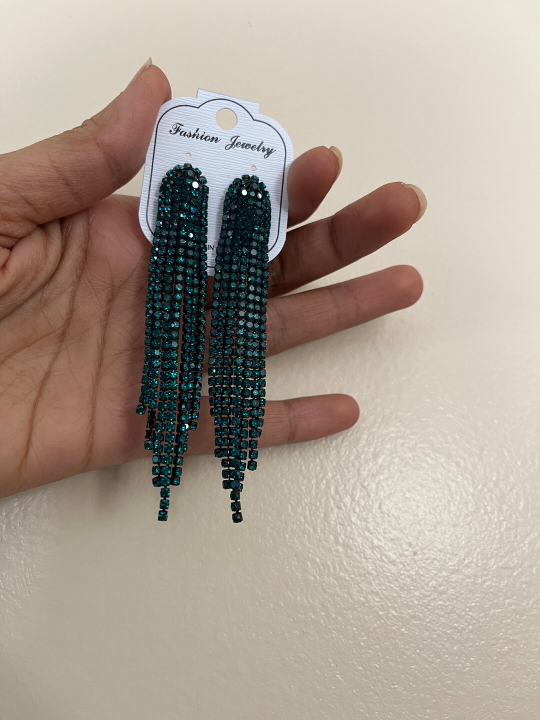 Long Green Earrings , Pine Dark Green Rhinestone Earrings , Forest ...