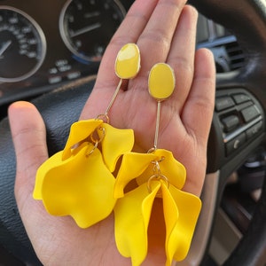 Yellow Earrings , Yellow Flower Earrings , Yellow Petal Earrings ...