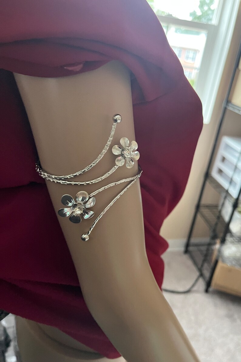 Silver Armlet Arm Cuff Bracelet Silver Armband Flower - Etsy