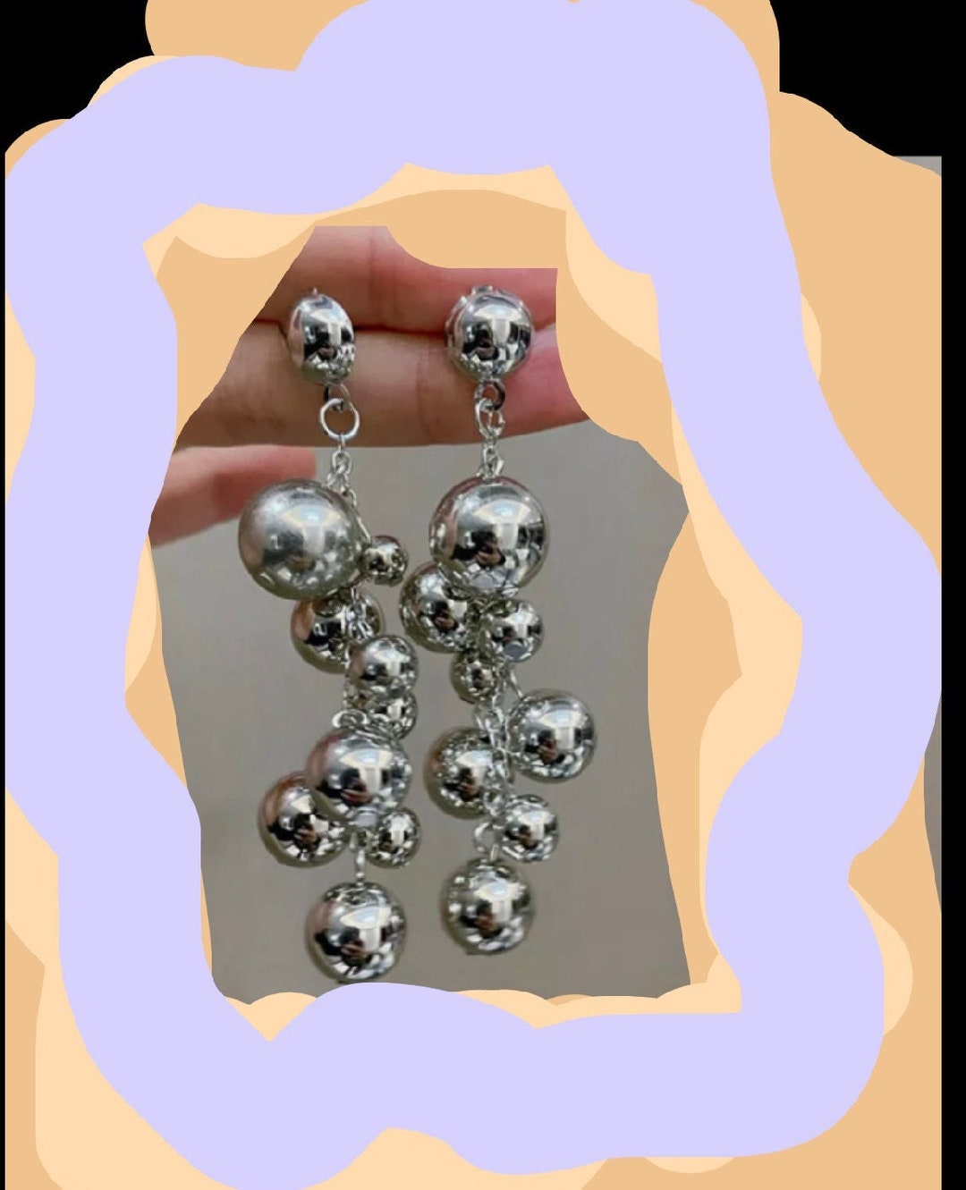 Big Silver Earrings , Silver Metal Dangle Balls Earrings , Beaded ...