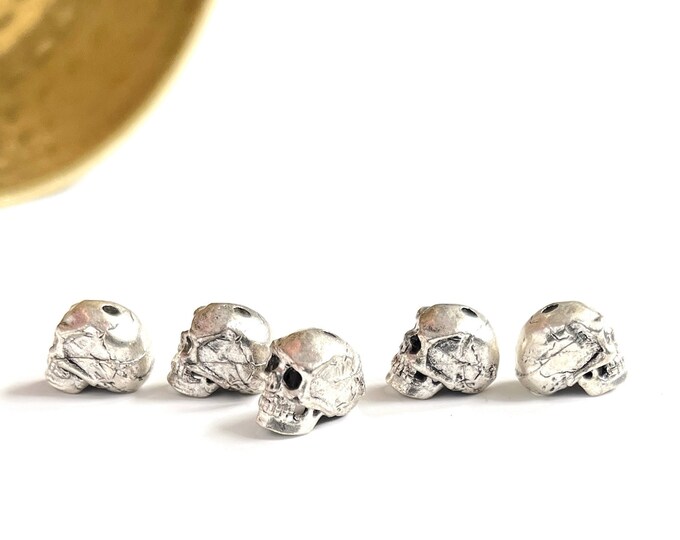 4 Sterling Silver Skull Beads, 925 Silver Skull Head Beads, Bracelet ...