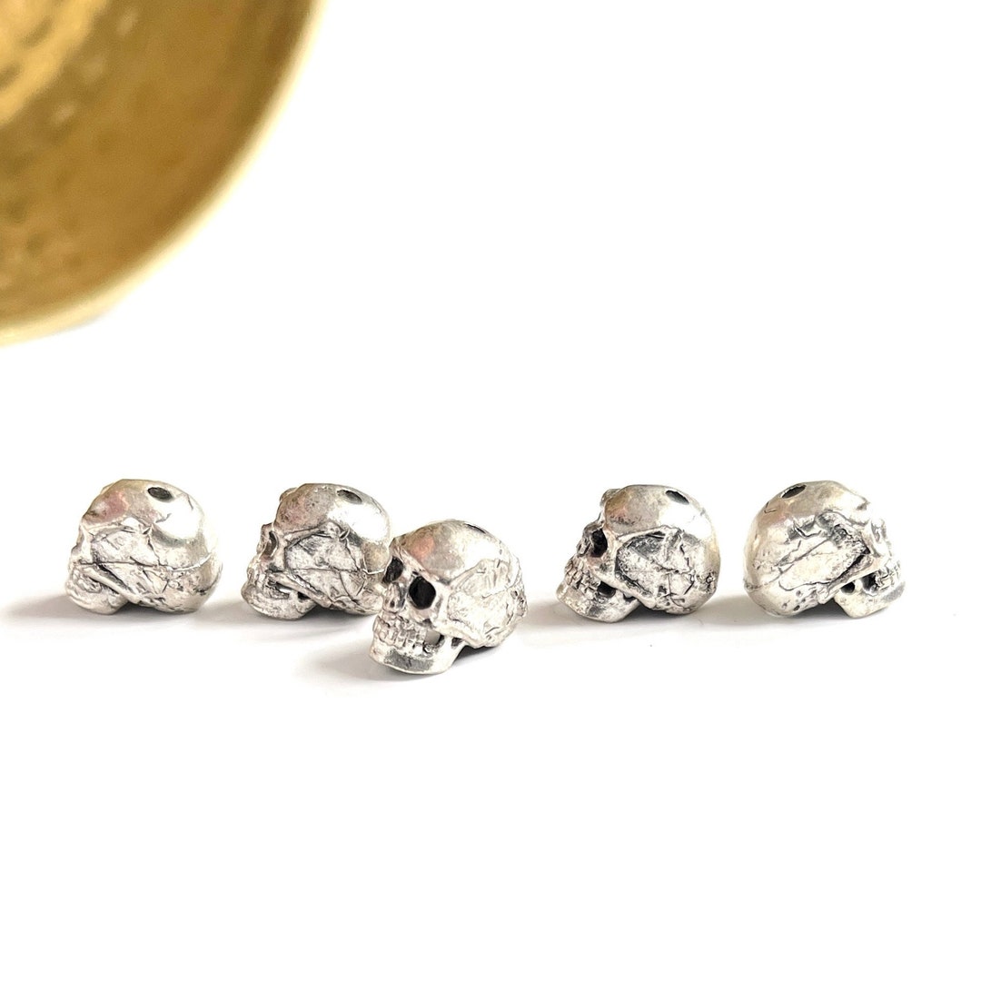 SKULL BEAD 3 Dimensional Casting Silver Metal Skull Head Bead With ...